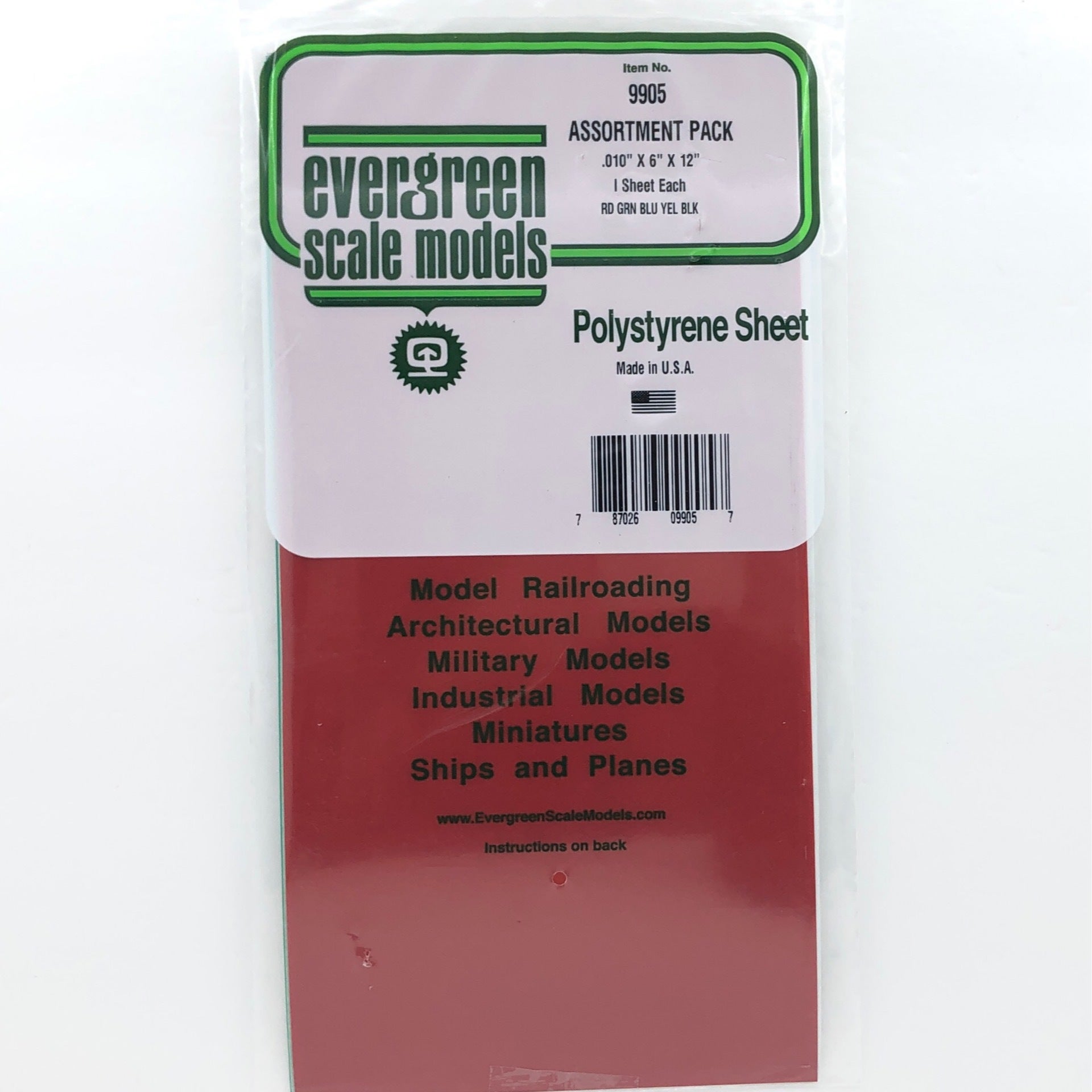 Evergreen #9905 Polystyrene Sheet Assortment Red Green Blue Yellow ...